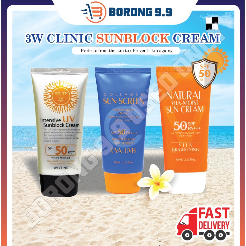 3W Clinic Intensive UV Sun Block Cream / Collagen Sunscreen / Natural ...