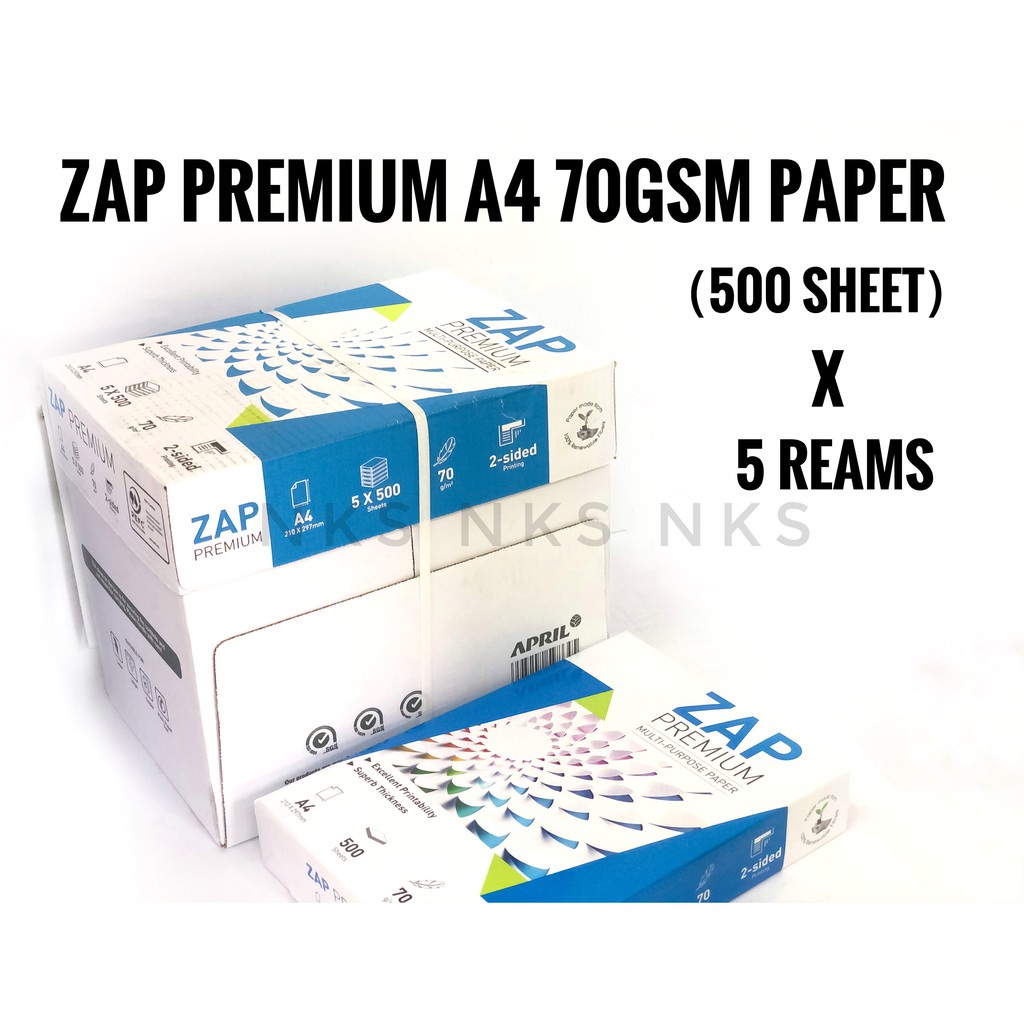 ZAP PREMIUM PAPER 70GSM (500 SHEET) - 5 REAMS | Shopee Malaysia
