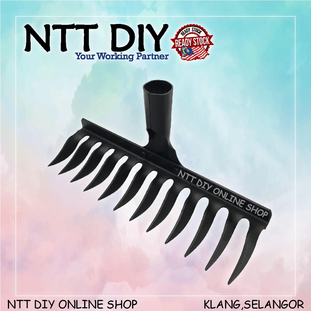 NTT DIY 12 Teeth Heavy Duty Black Pointed Steel Garden Rake [ Ready ...