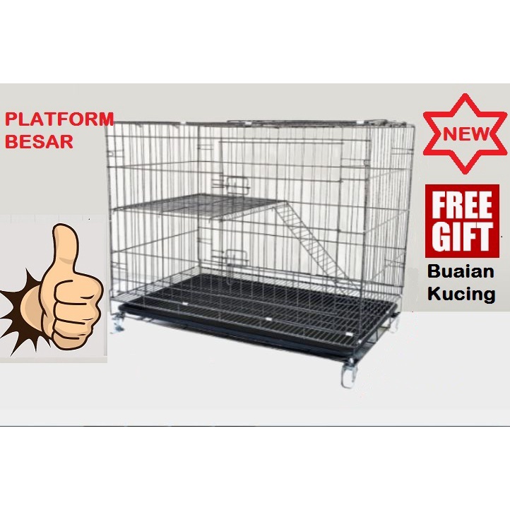 SANGKAR KUCING BESAR 1 TINGKAT PLATFORM BESAR LARGE CAT CAGE 90x57x75cm ...