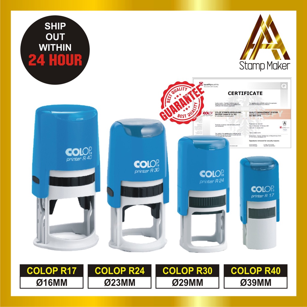 COLOP Stamp Cop Nama Stamp Chop Round Rubber Stamp Name Stamp Rubber Stamp Custom Stamp Self Ink ...