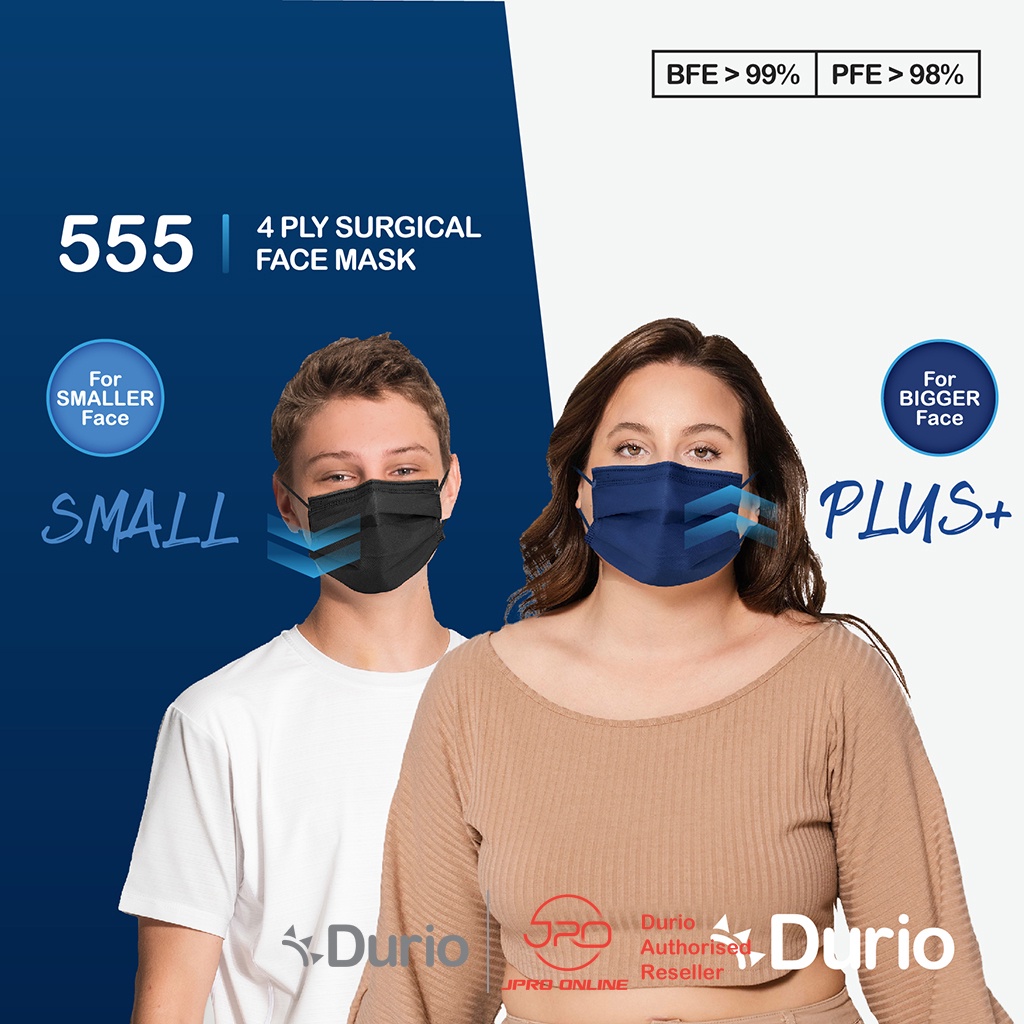Durio 555 Trendish 4 Ply Surgical Face Mask - 40pcs (For Bigger Face ...
