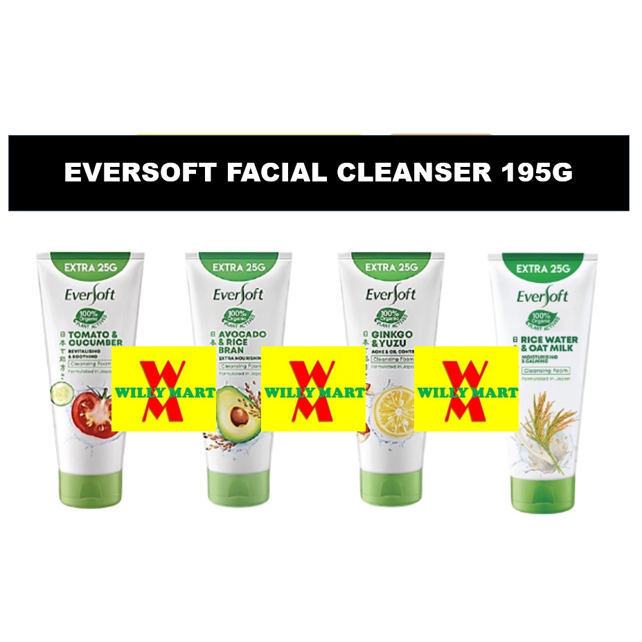 Eversoft Facial Cleanser Cleansing Foam [195g] Avocado & Rice Bran/Oat ...