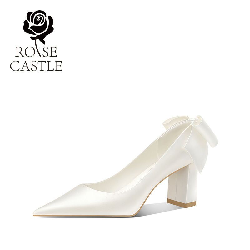 ribbon french white wedding shoes thick heel (RS2719) | Shopee Malaysia