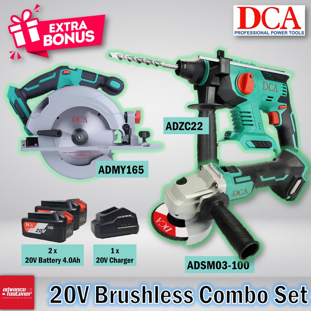 DCA 20V Brushless Combo Set (ADZC22 Rotary Hammer & ADMY165 Circular ...