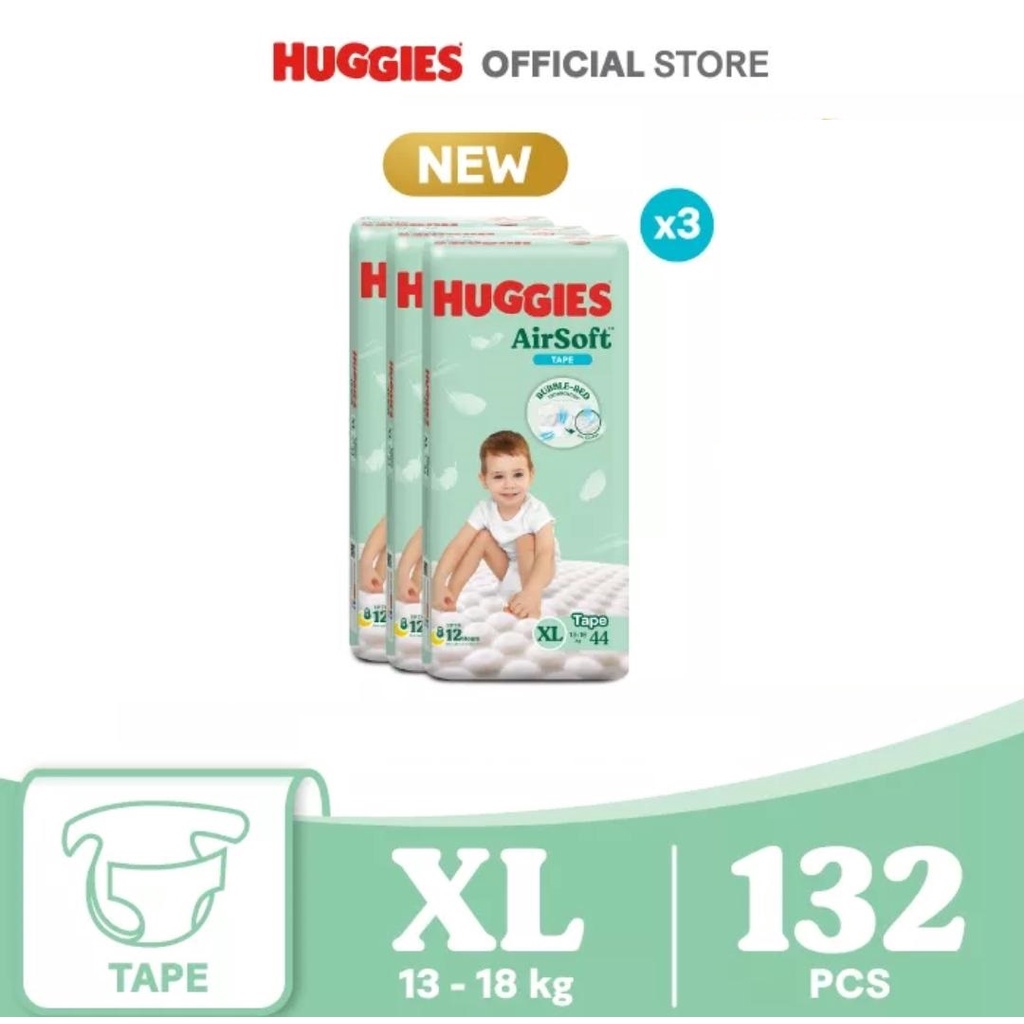 Huggies AirSoft Tape XL44 x 3 Super Jumbo Pack | Shopee Malaysia