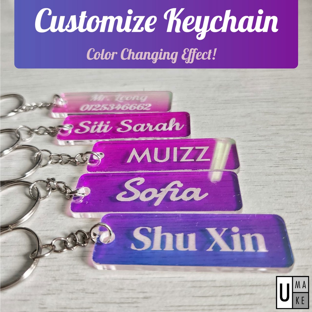 Color changing Acrylic Keychain Customize Name Keychain Nama Sendiri ...