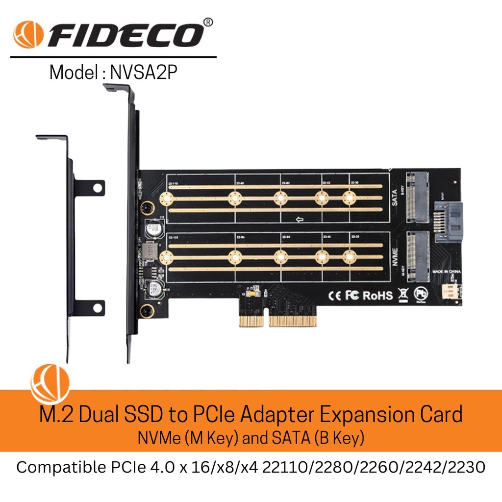 FIDECO NVSA2P M.2 Dual SSD to PCIe Adapter Expansion Card NVMe (M Key) and SATA (B Key) | Shopee ...
