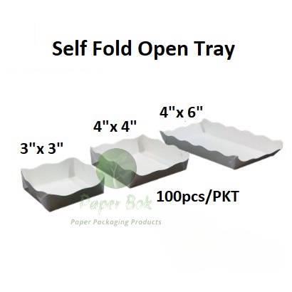 (100pcs/PKT) Self-Fold Open Tray / Take Away Food Tray / Snack Tray ...