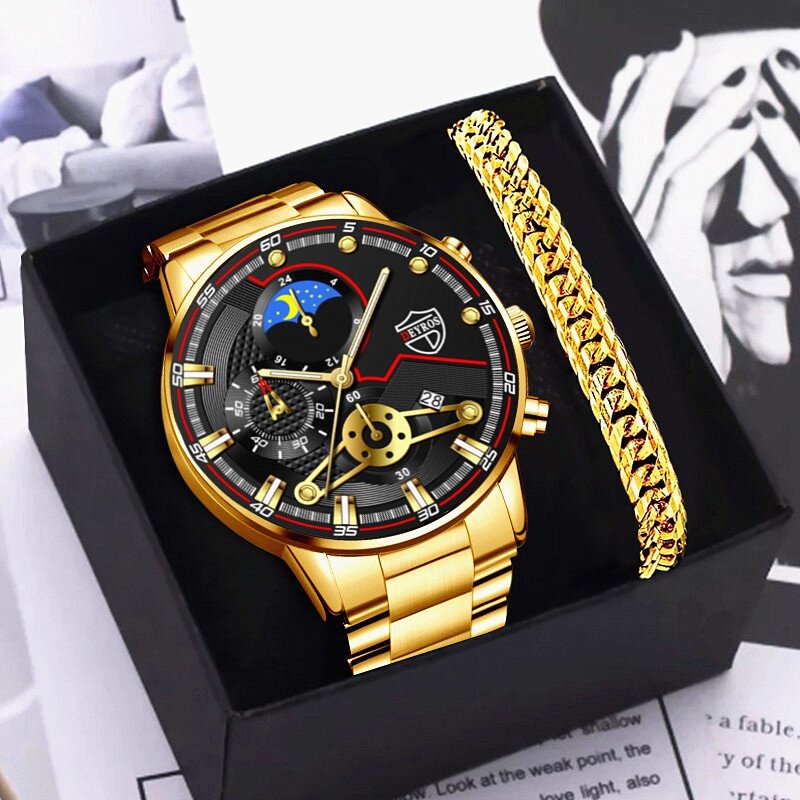 DEYROS 2022 Newest Fashion Mens Watches with Gold Bracelet / Quartz ...