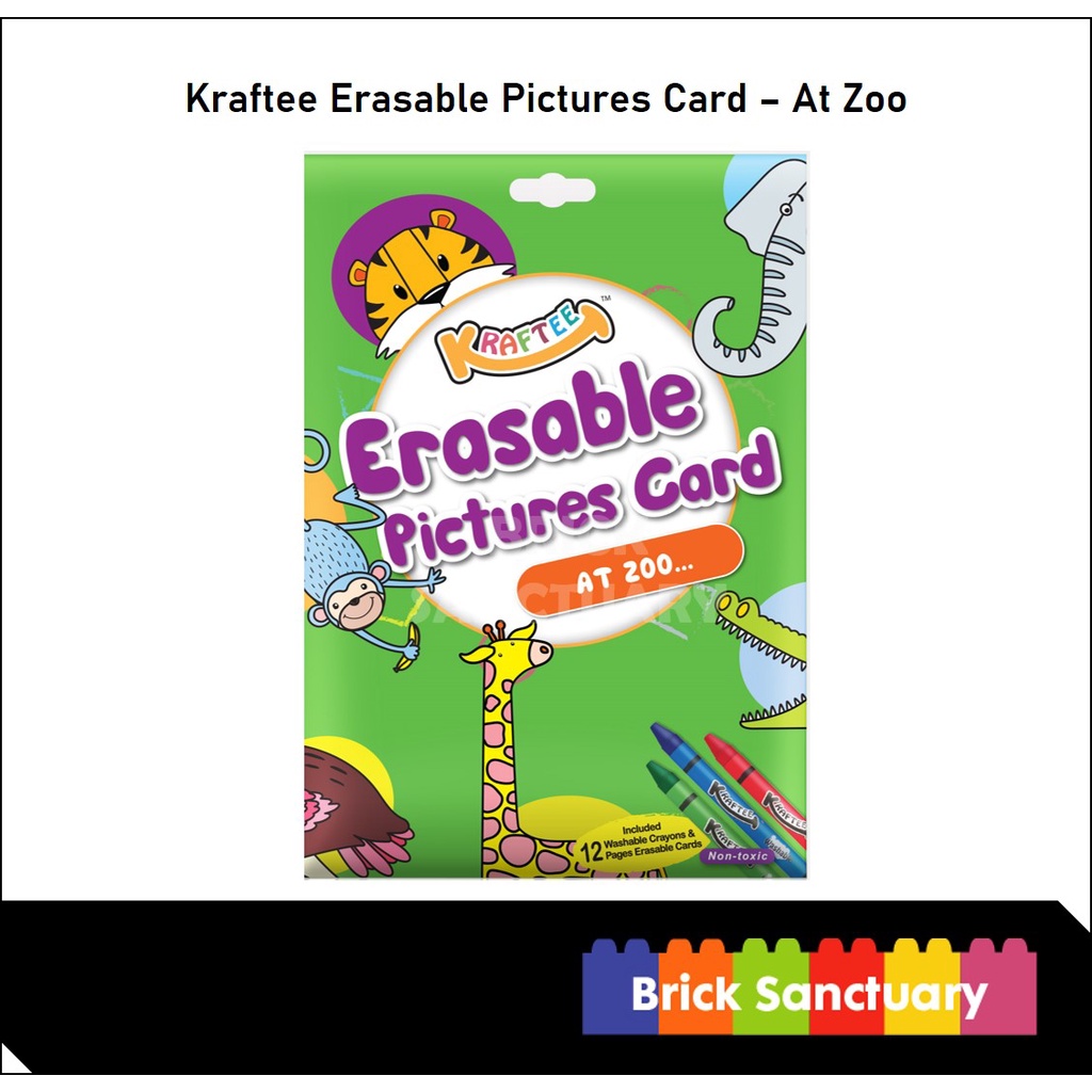 Kraftee Erasable Pictures Card - At Zoo (12 Crayons Included) | Shopee ...