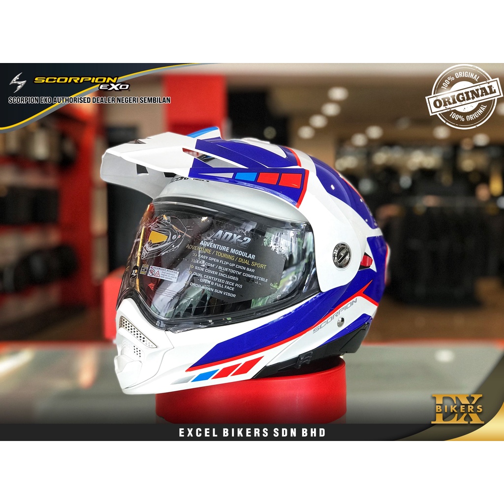 SCORPION EXO ADX-2 CAMINO BLUE WHITE - RED /SCORPION HELMET/MODULAR ...