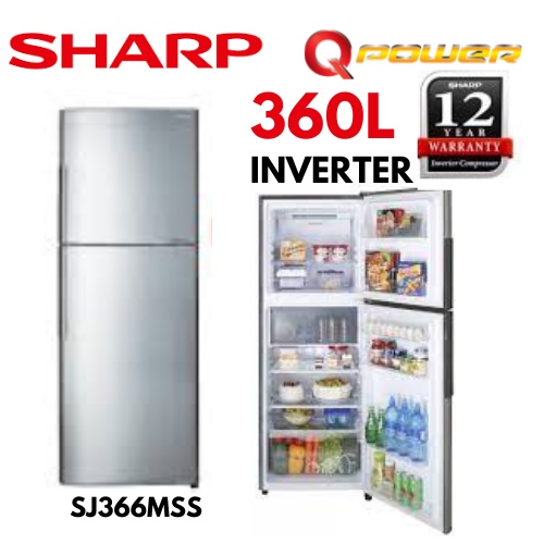 Sharp SJ366MSS 2 Door Fridge J-Tech Inverter Refrigelator 360L | Shopee ...