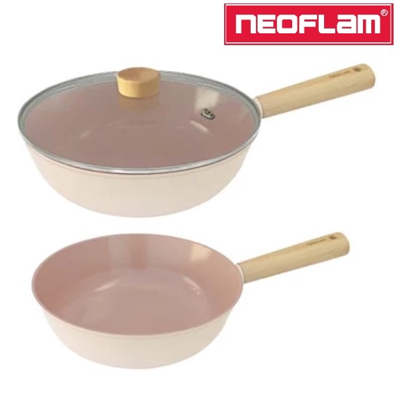 Neoflam Blossom Cookware Set (28 cm Wok & Glass Lid + 24 cm Fry Pan ...