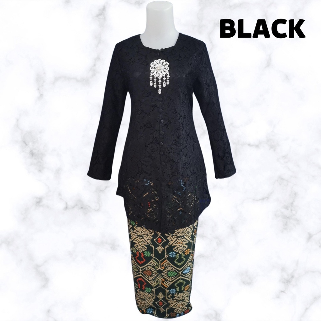Kebarung / Baju Kebaya Labur Lace Beralas - Warna Hitam (Lengan Panjang ...