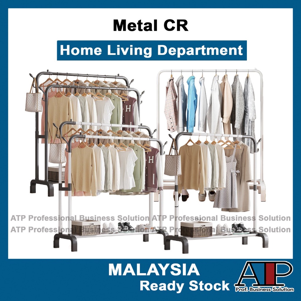 Heavy Duty Double Rod Cloth Rack Clothing Hanger Rack Ampaian Baju ...