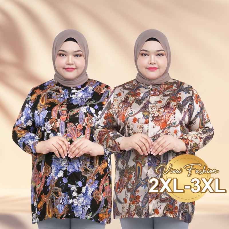 [VIEW] XL 2XL 3XL PLUS SIZE MUSLIMAH BLOUSE Lara Abstract Printed 8106 ...