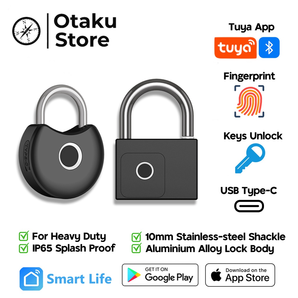 Tuya Fingerprint PadLock Smart Type-C with Backup Keys Tuya Smart Smart ...