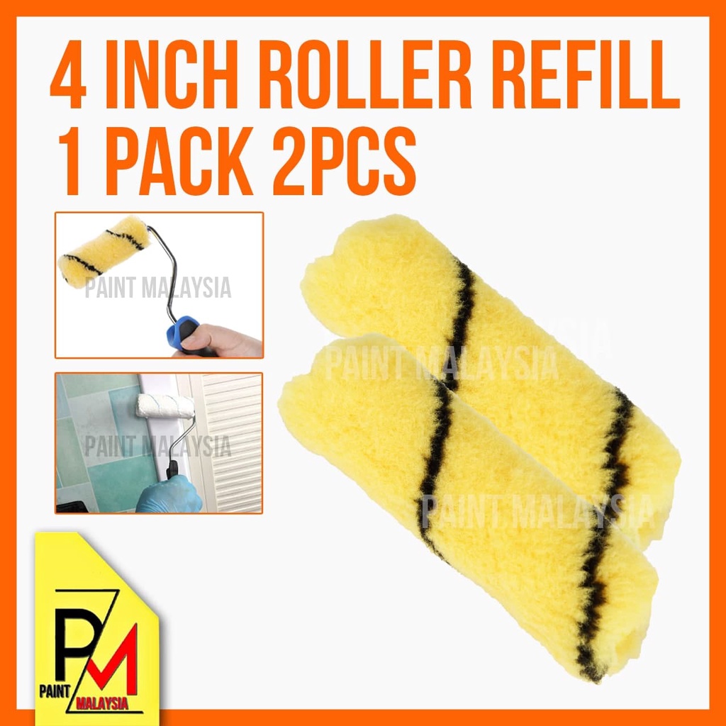 TIGER Tiger Yellow Line 4 Inch 2 PCS Paint Roller Refill Solvent Base ...