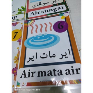 printed laminated flashcard 7 jenis air mutlak tulisan jawi dan rumi ...