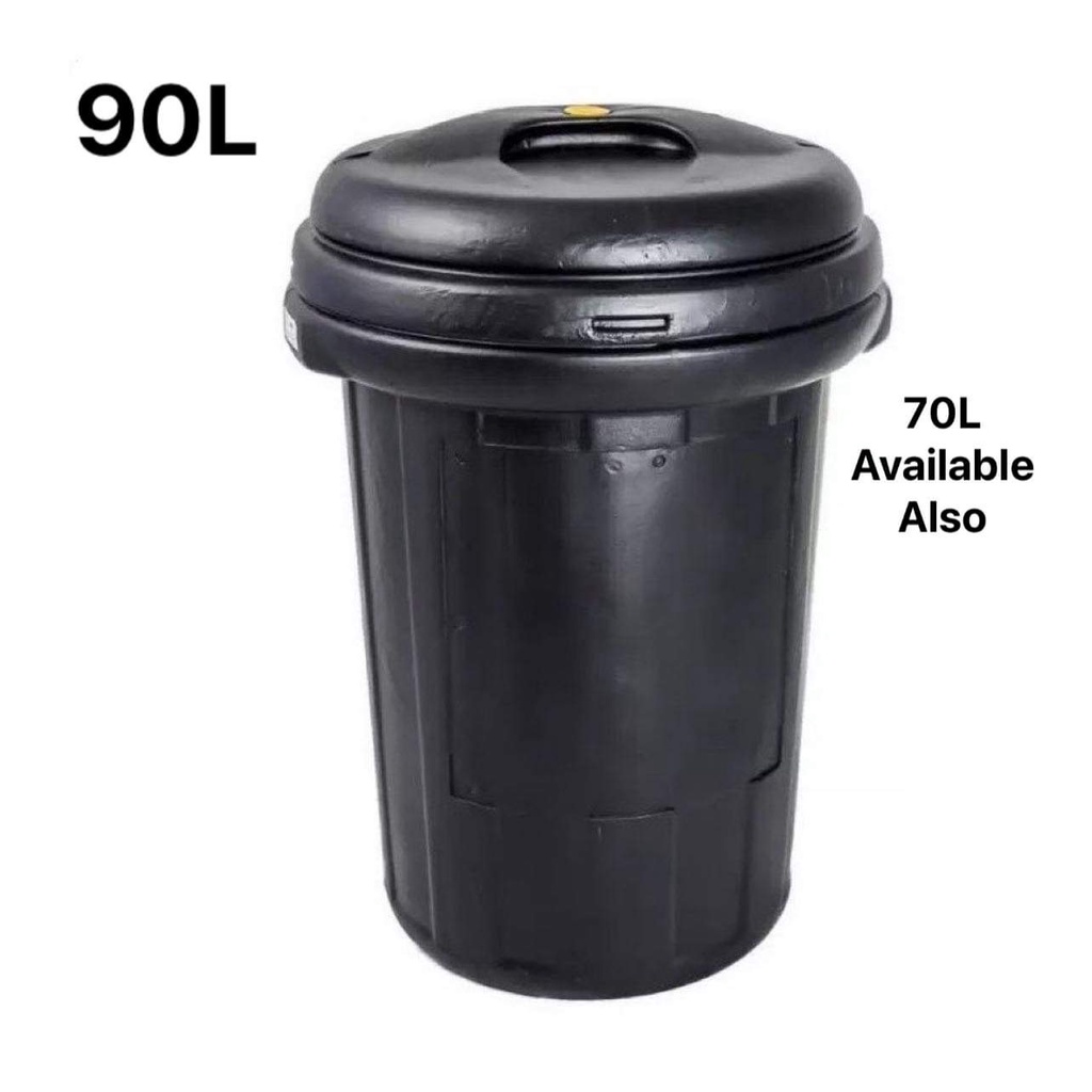 Mapo 90L Heavy-Duty Black Big Fibre Fiber Dustbin Rubbish Bin Pail With ...