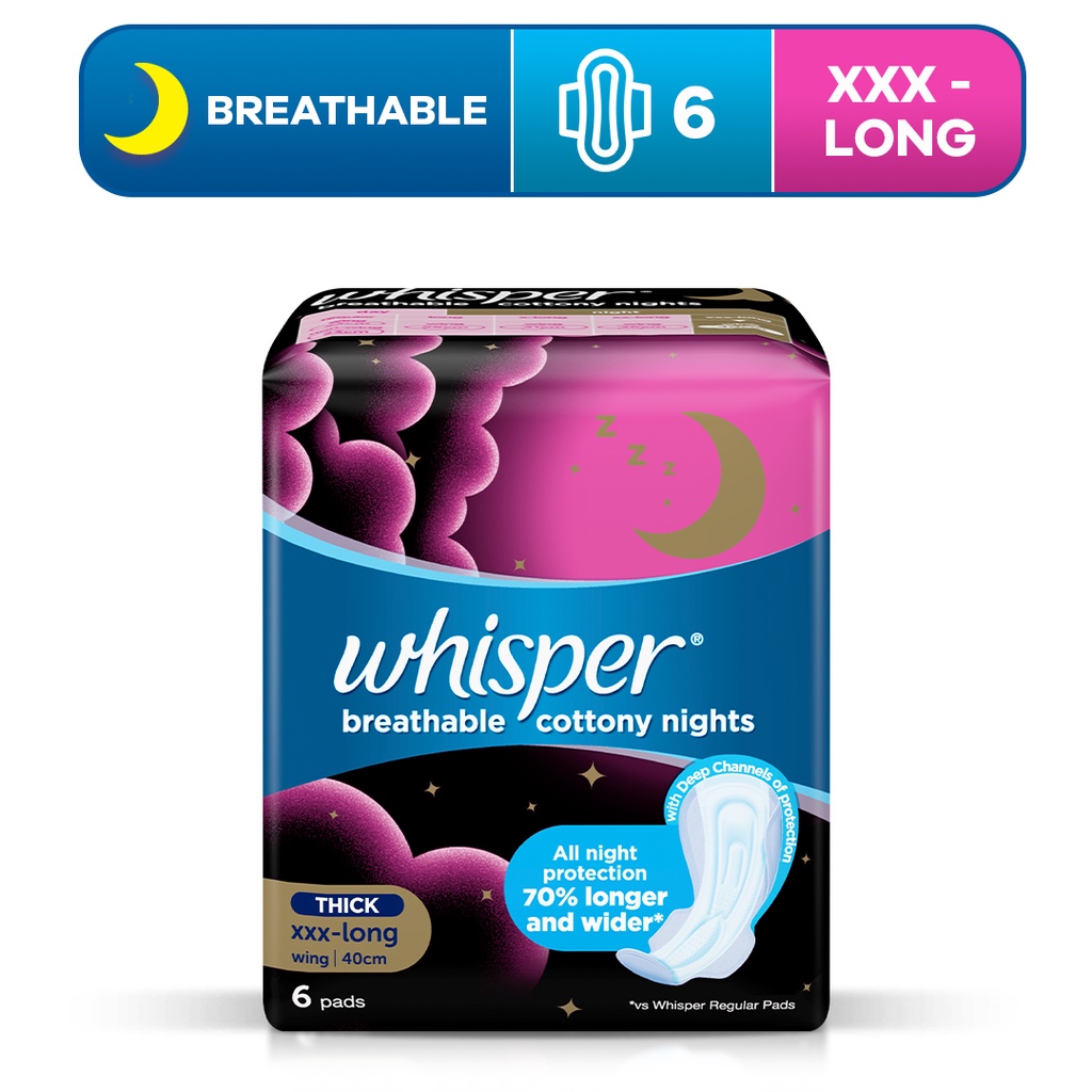 Whisper Breathable Cottony Nights Maxi Sanitary pads XXX-Long wing 40cm ...