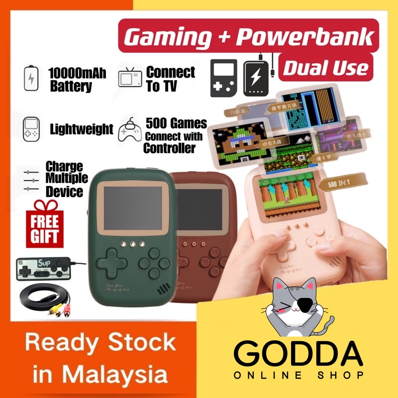 10000mAh Powerbank 500 Games Dual Use Game + Powerbank Handheld Game ...
