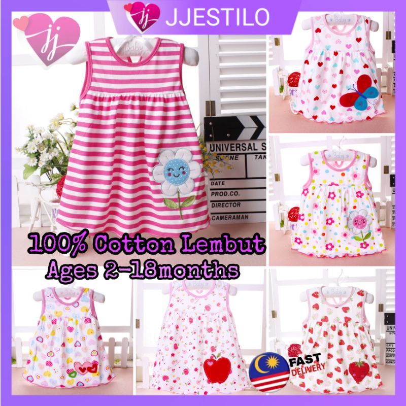Baju Baby Girl Dress Baju Bayi Perempuan 2-18months Cotton Lembut Gaun ...