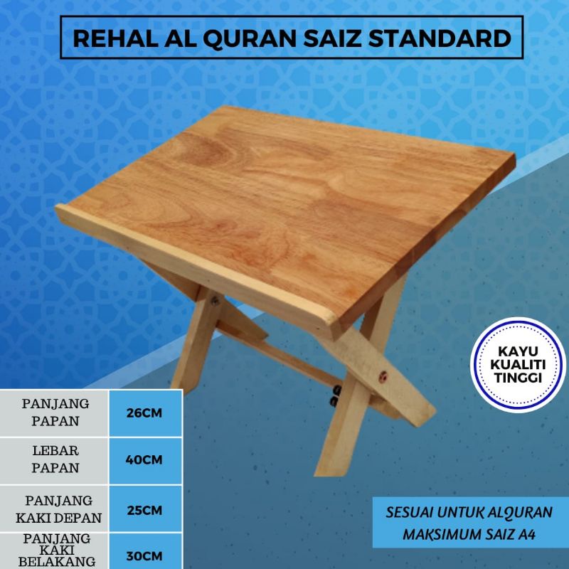 Rehal Meja Kayu Alas Al-Quran / Rihal Meja Kayu Berkilat / Rehan ...