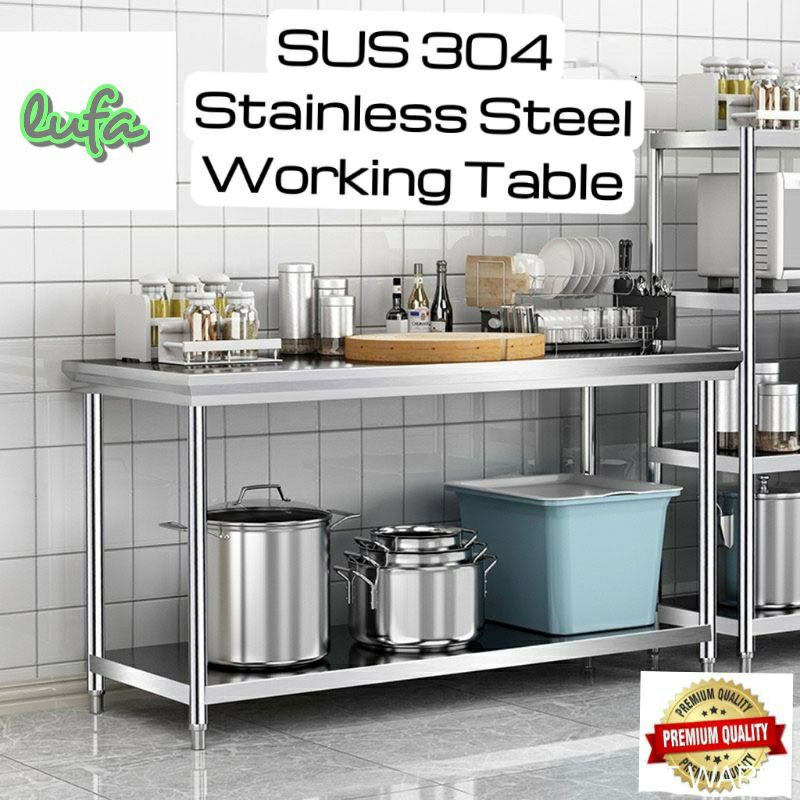 SUS 304 2 Tier Stainless Steel Kitchen Working Table Storage Rack Heavy ...