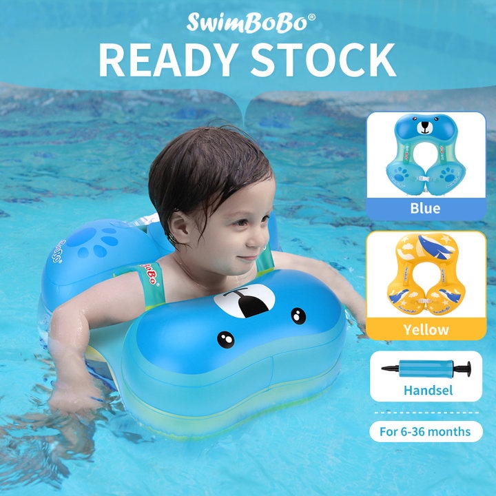 Swimbobo Inflatable Kiddie Underarm Swimming Pool Float Bear Baby Swim Ring With Removable ...