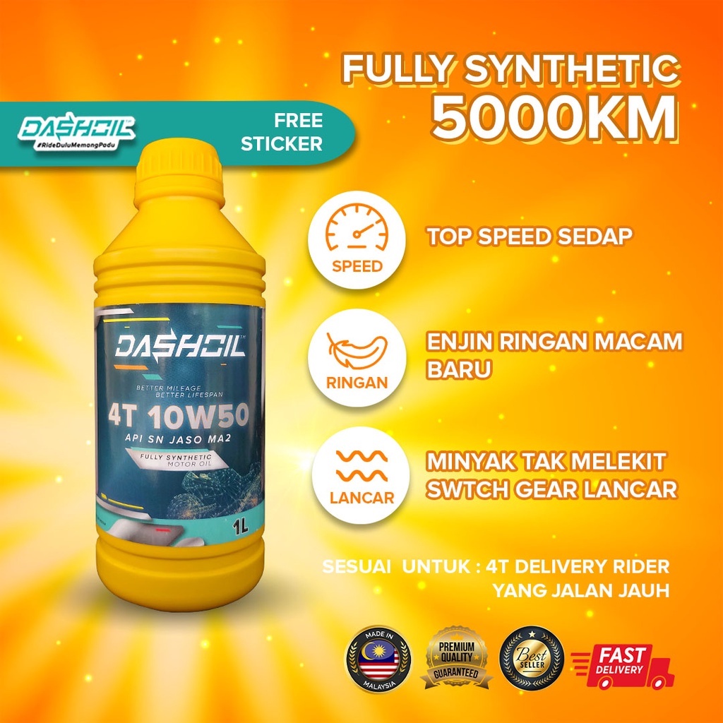 DashOil 4T 10w50 1L Semi Synthetic SN Motorcycle Engine Oil Minyak Hitam Pelincir Motor ...
