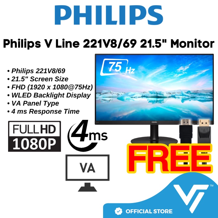 Philips V Line 221V8/69 (21.5") 241V8L (23.8") LED Monitor (VA, FHD ...