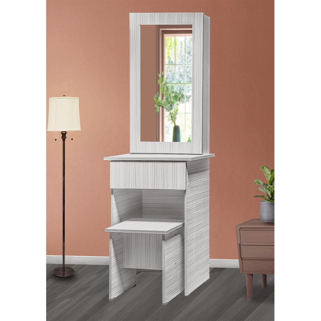 CLASSIC Grey White Makeup Table Dressing Table With Mirror Meja Mekap ...