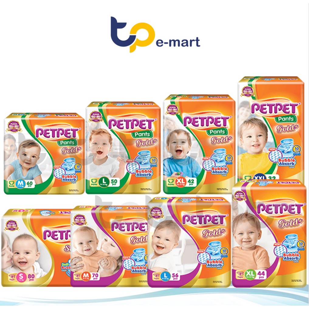 PETPET Pants Gold+ Super Jumbo Pack / Tape Diaper Gold+ Mega Pack ...