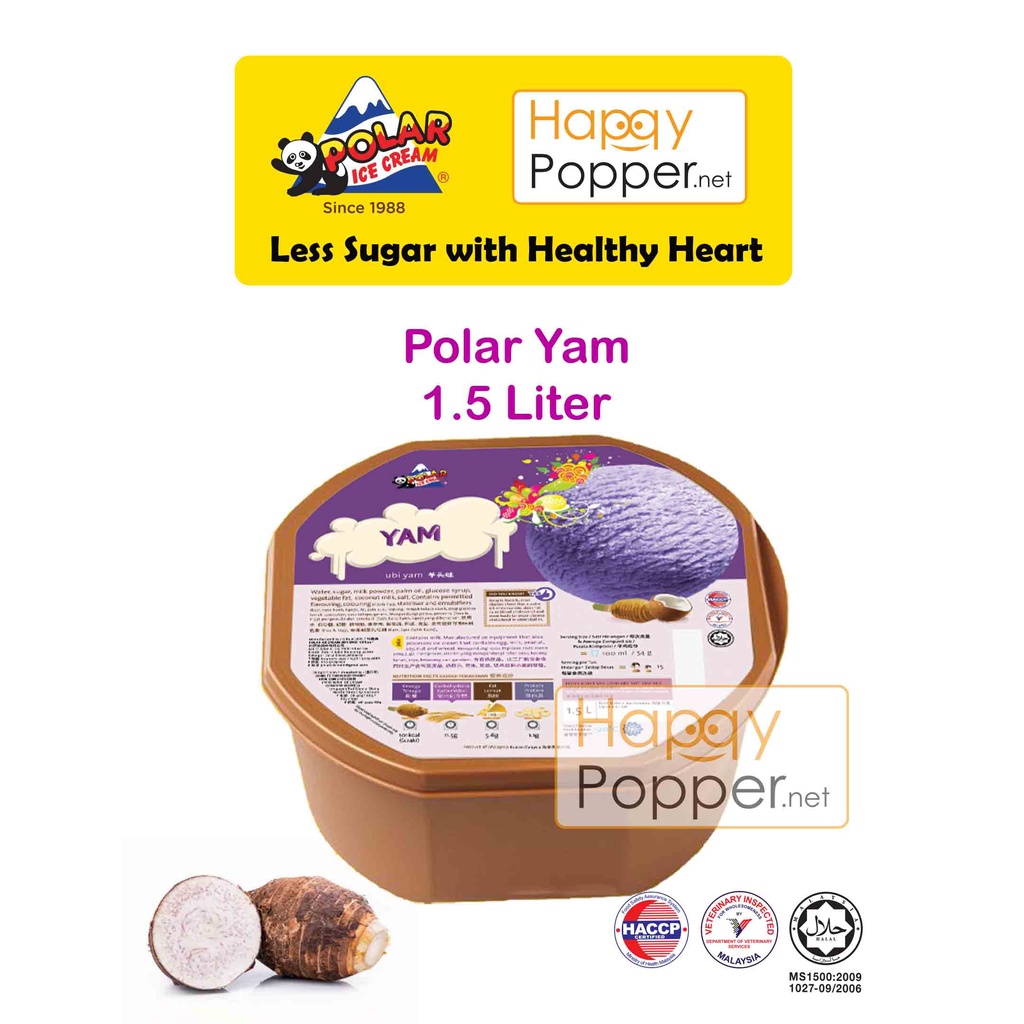 Happypopper Polar Ice Cream 1.5L 1.5 Liter Tub Flavour Yam Frozen Snack ...