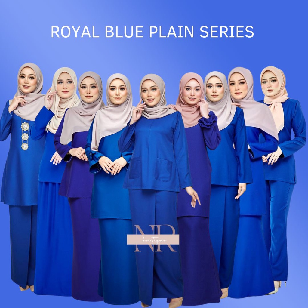 [royal blue] Basic Plain Baju Kurung Moden Riau Riben Ruffle Suit ...