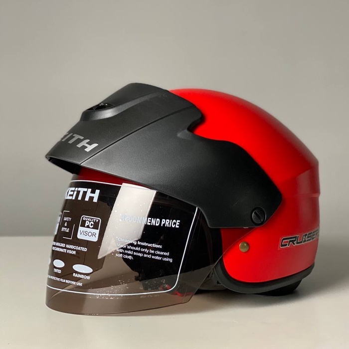 Keith KH Cruiser Red V3.0 New Model Helmet FREE SMOKE VISOR SGV Visorex ...