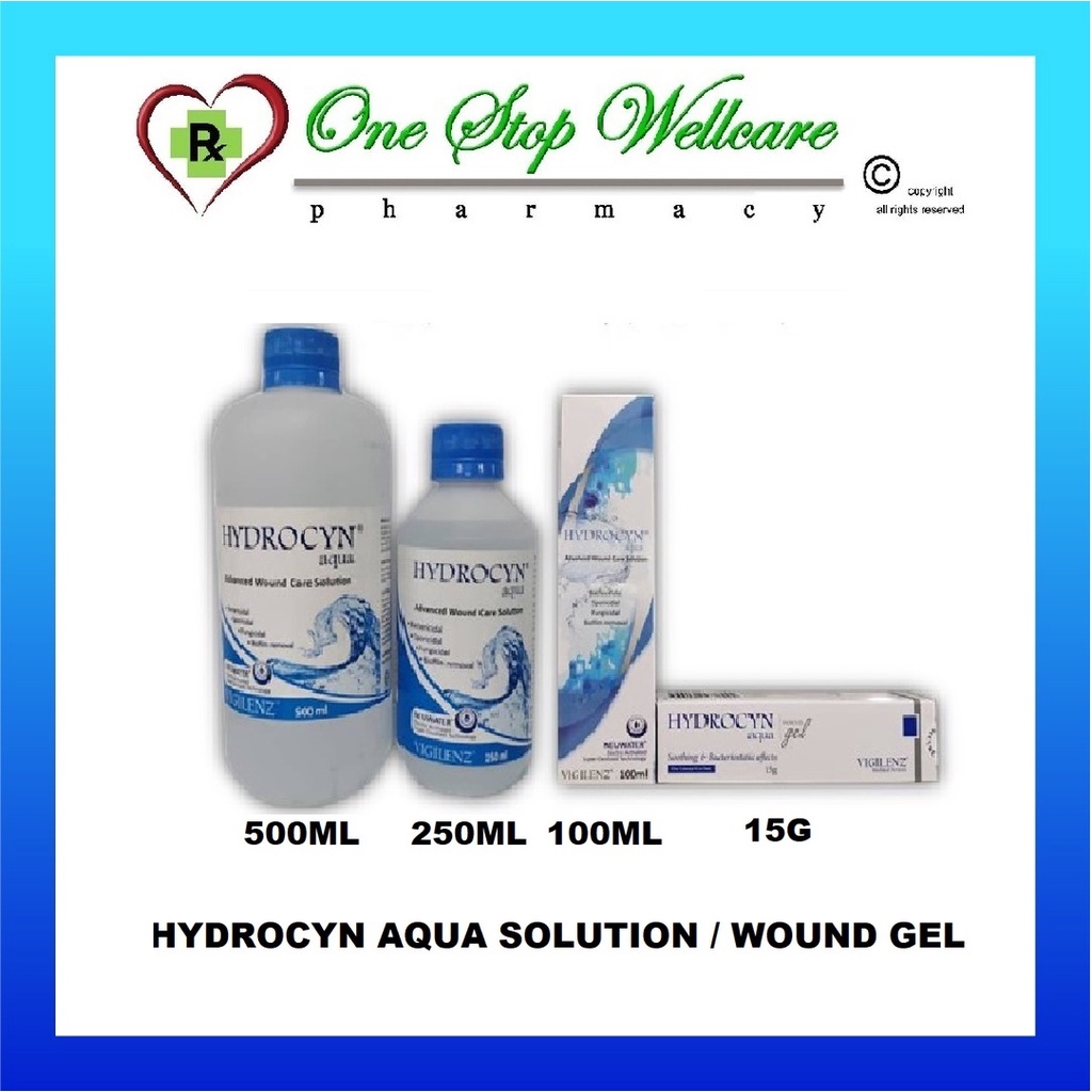 HYDROCYN AQUA SOLUTION 100ML / 250ML/ 500ML / AQUA WOUND GEL 15G ...