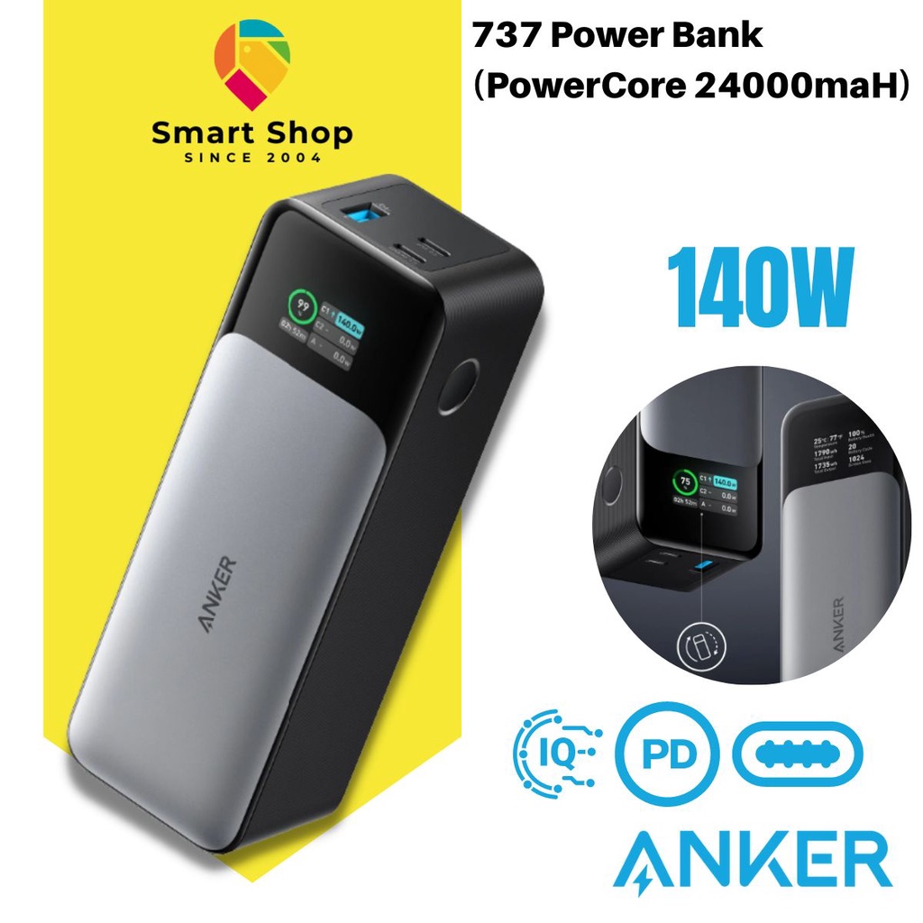 Anker A1289 PowerCore 737 Power Bank 24,000mAh 3-Port Portable Charger with 140W Output, Smart ...