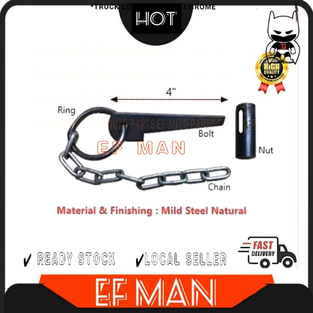 4MM X 4" LORRY WOODEN BODY SLAK KEY PIN & CHAIN NUT LOCK TRUCK LORRY ...