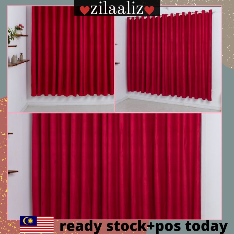 HOOK/CAKUK/RING curtain dark red maroon Kain tebal curtain plain red ...