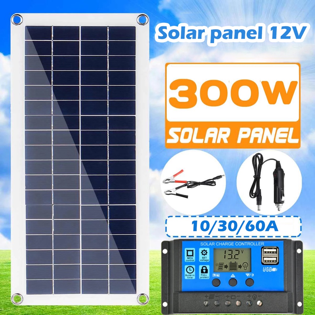 300W Solar Panel Kit Complete 12V USB With 10-60A Controller Solar ...