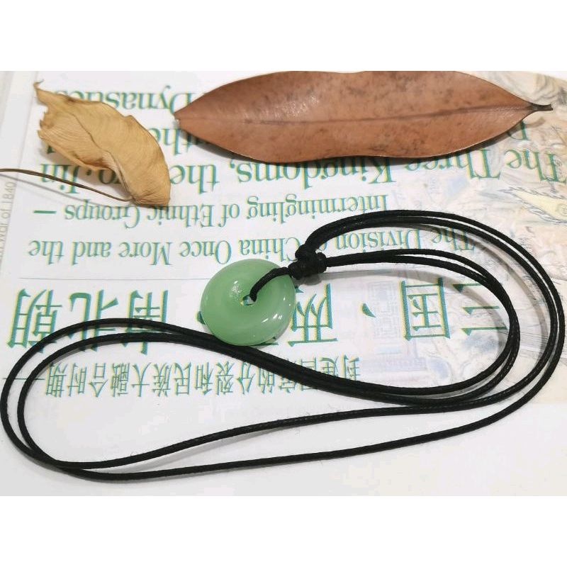 22mm Donut Green Jade With Necklace For Good Luck. Rantai Tali Hitam ...
