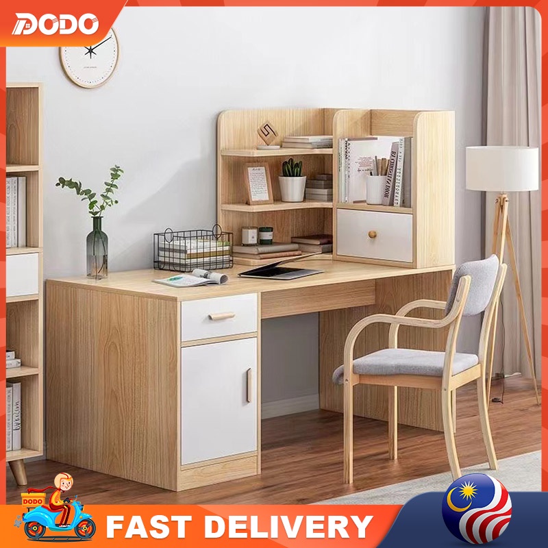 DO 120CM Meja Belajar Wooden Computer Study Table With Book shelf Study ...