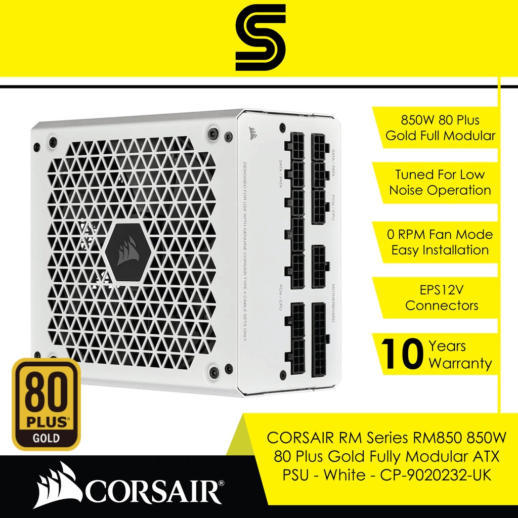 CORSAIR RM Series RM850 850W 80 Plus Gold Fully Modular ATX PSU - White ...
