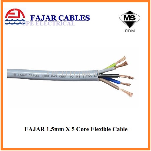 Fajar 1.5mm (30/0.25) x 5 Core Flexible Cord Cables 100% Pure Copper ...