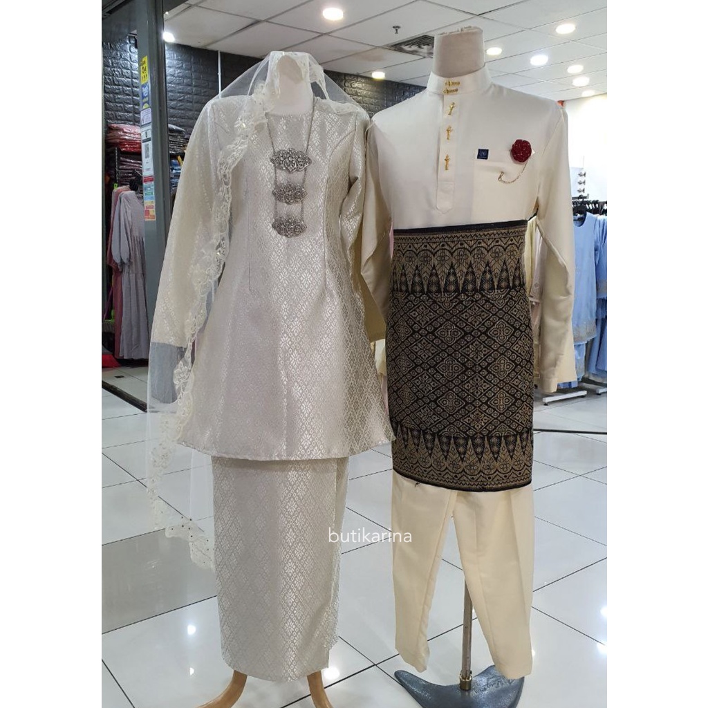 BAJU KURUNG PAHANG SONGKET ALA TUNKU AMINAH WARNA CREAM BAJU NIKAH ...
