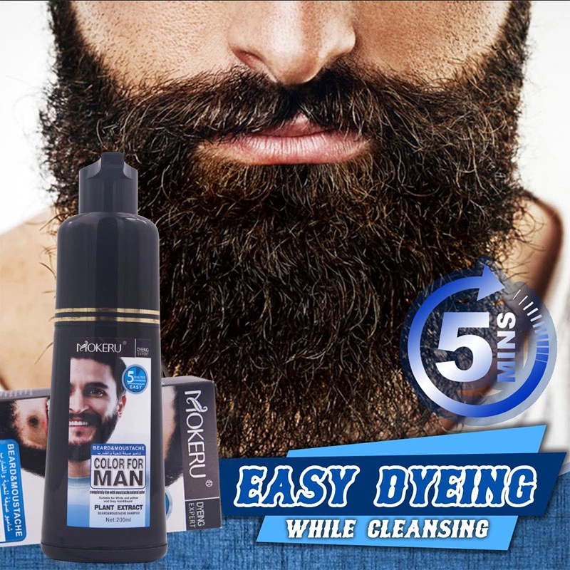 Mokeru Natural Herbal Men Black Beard Dye Shampoo 5 Minutes Permanent ...