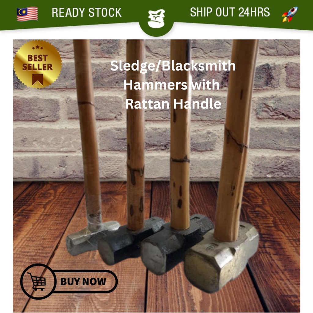 BLACKSMITH SLEDGE HAMMER WITH RATTAN ROTAN HANDLE (Sledge Hammer ...